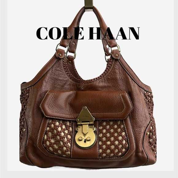 Cole Haan Bags Cole Haanvintage Paige Cognac Leather Woven Hobo